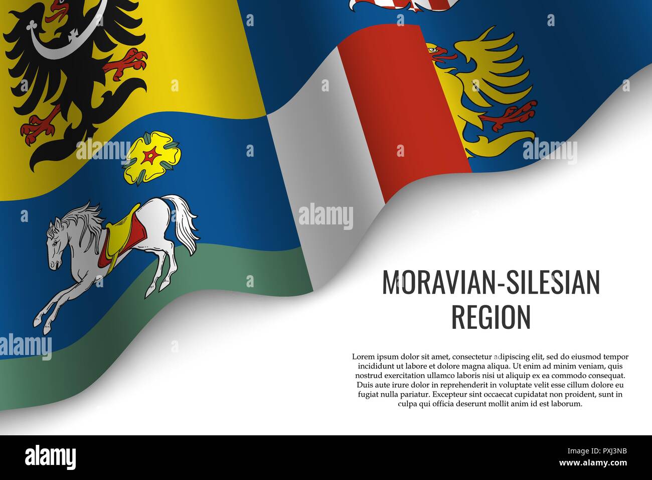 waving flag of Moravian-Silesian Region is a region of Czech Republic ...