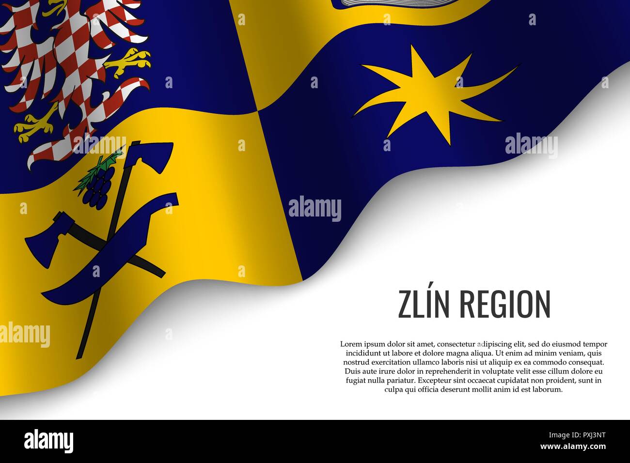 waving flag of Zlin Region is a region of Czech Republic on white ...