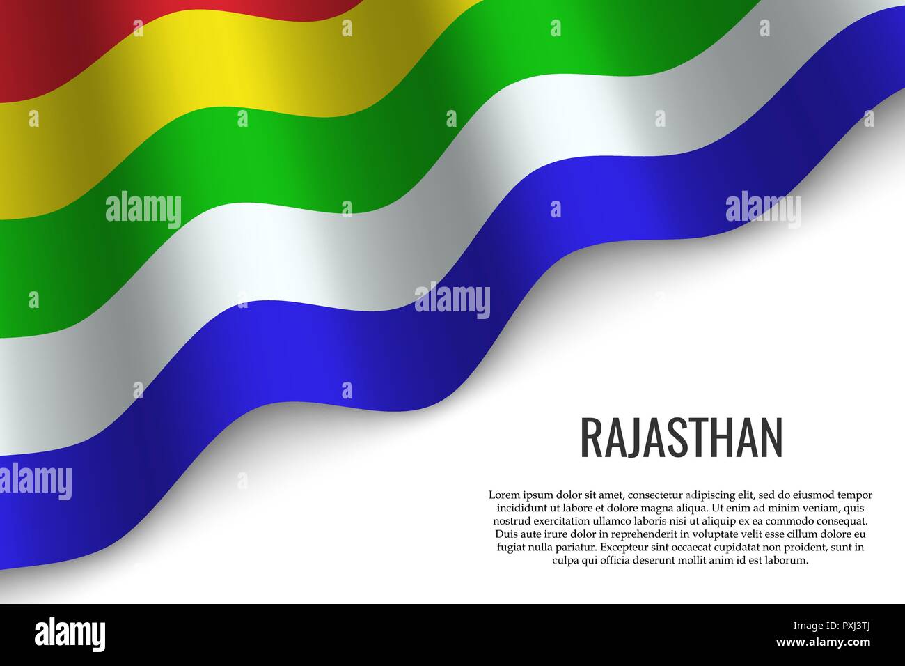 waving flag of Rajasthan is a region of India on white background ...