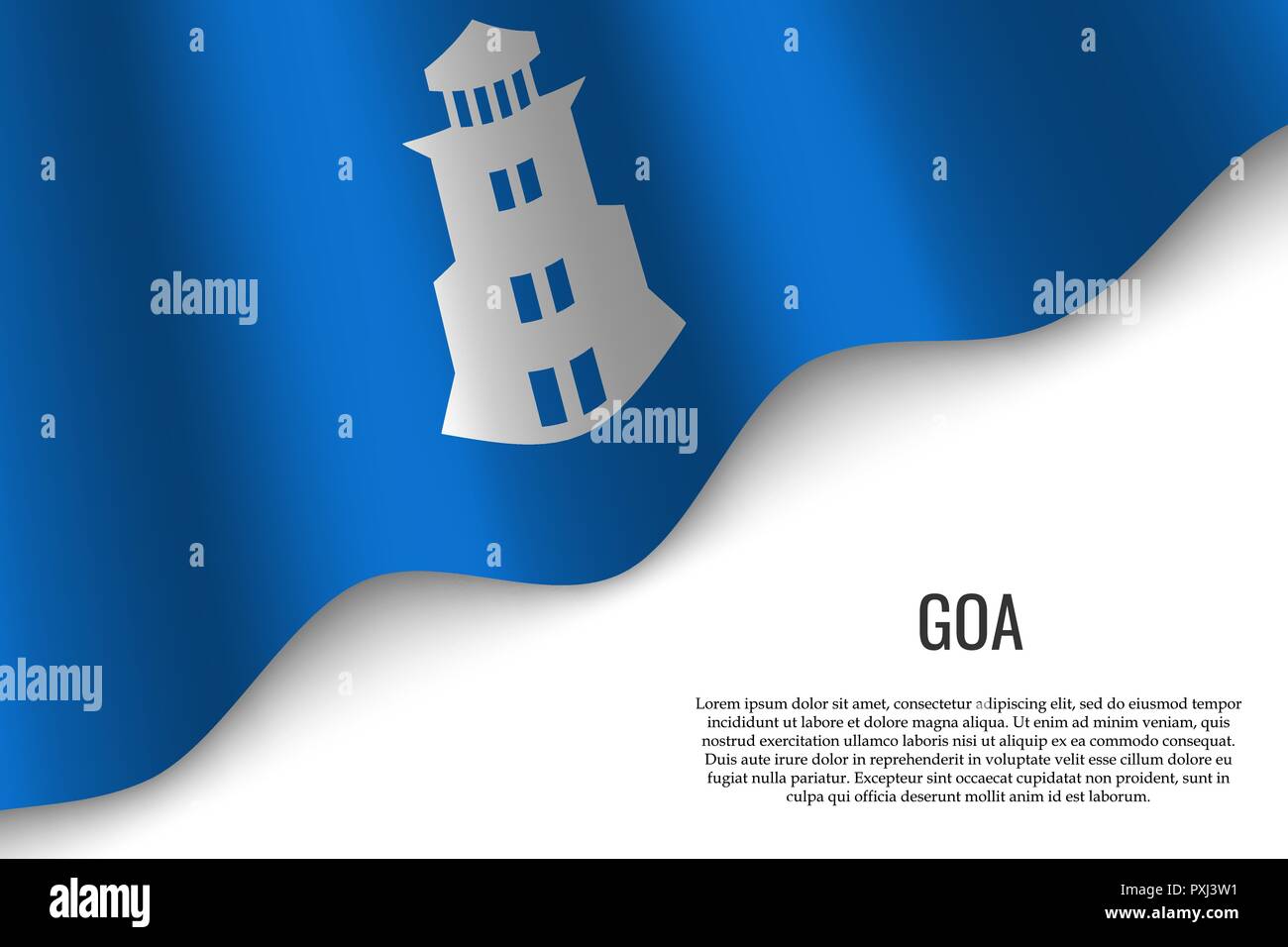 waving flag of Goa is a region of India on white background. Template ...