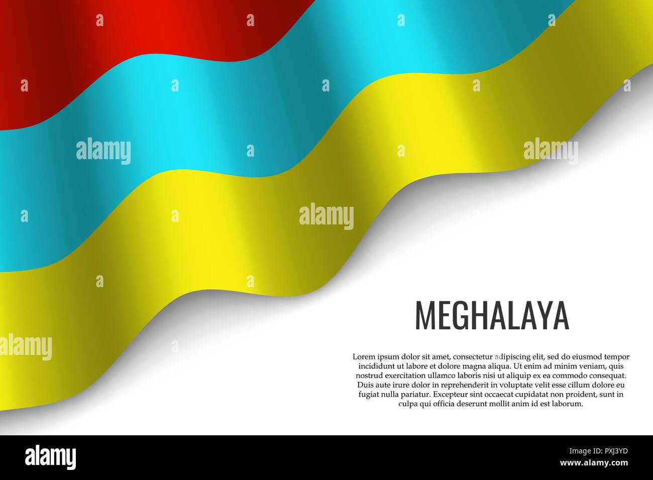 waving flag of Meghalaya is a region of India on white background ...