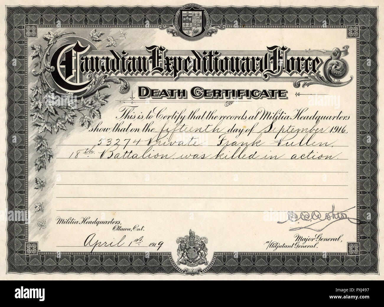 DEATH CERTIFICATES 1916 Stock Photo - Alamy