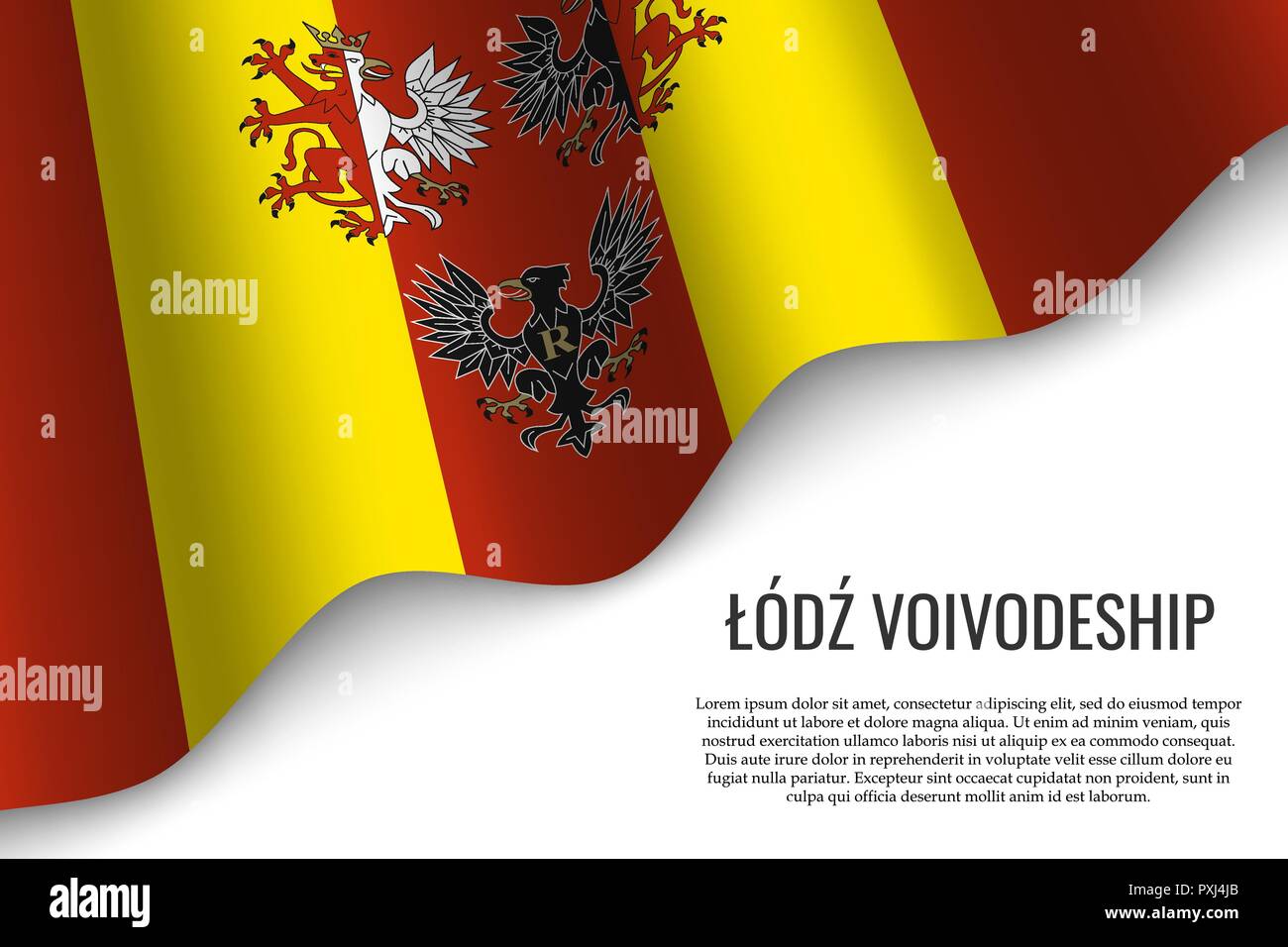waving flag of Lodz Province is a region of Poland on white background ...
