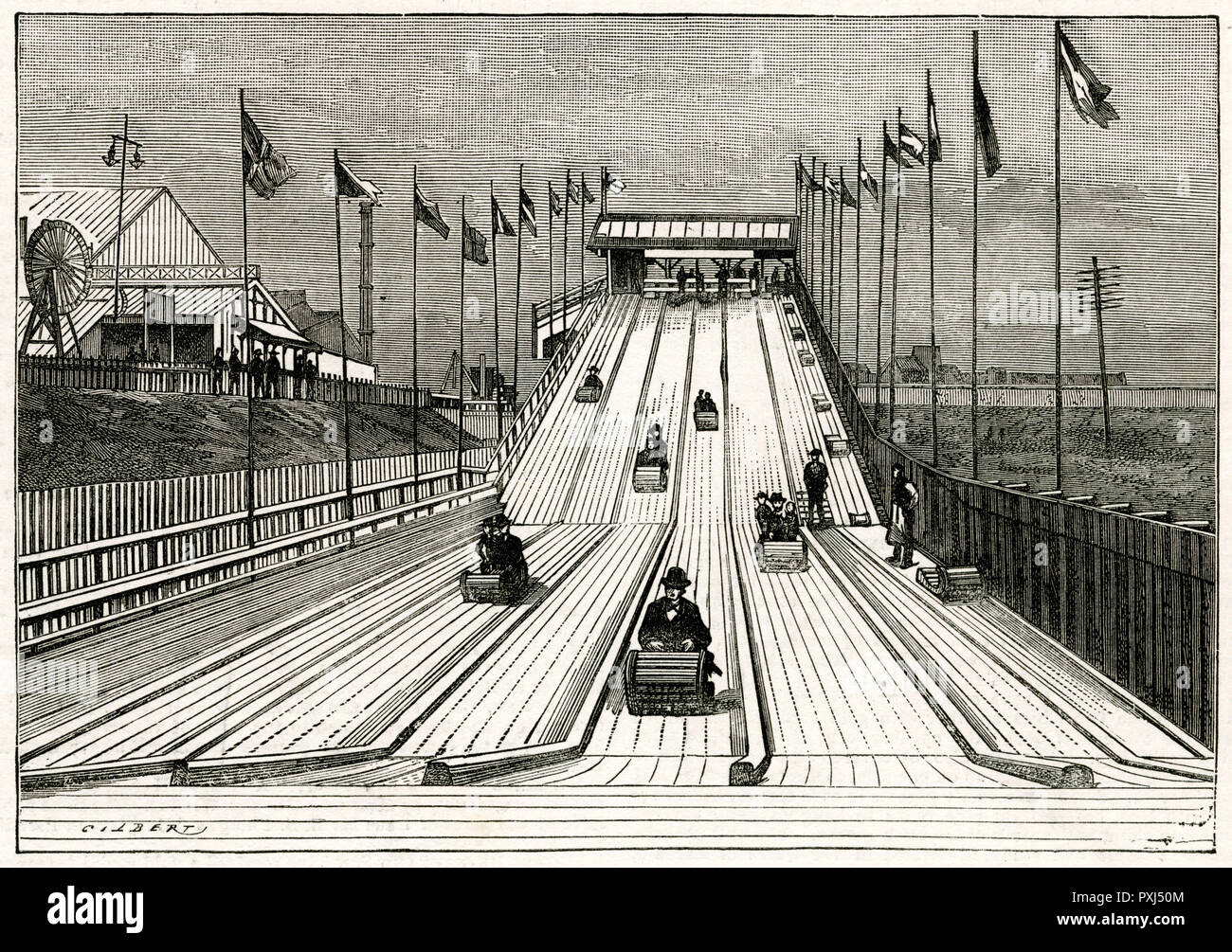 Tobogganing at the Liverpool Exhibition 1886 Stock Photo - Alamy