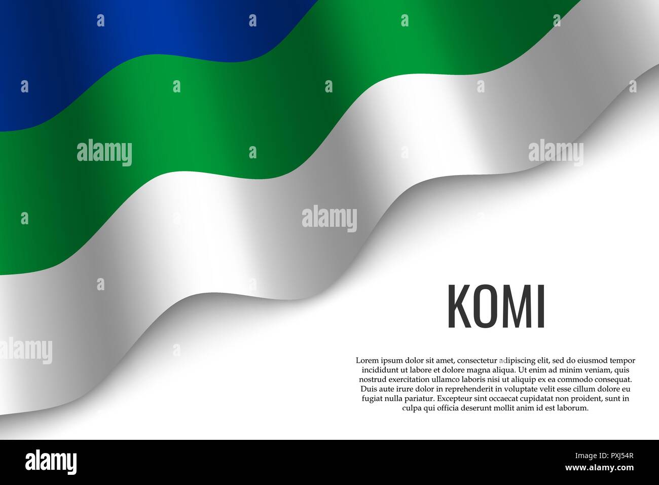 waving flag of Komi is a region of Russia on transparent background ...