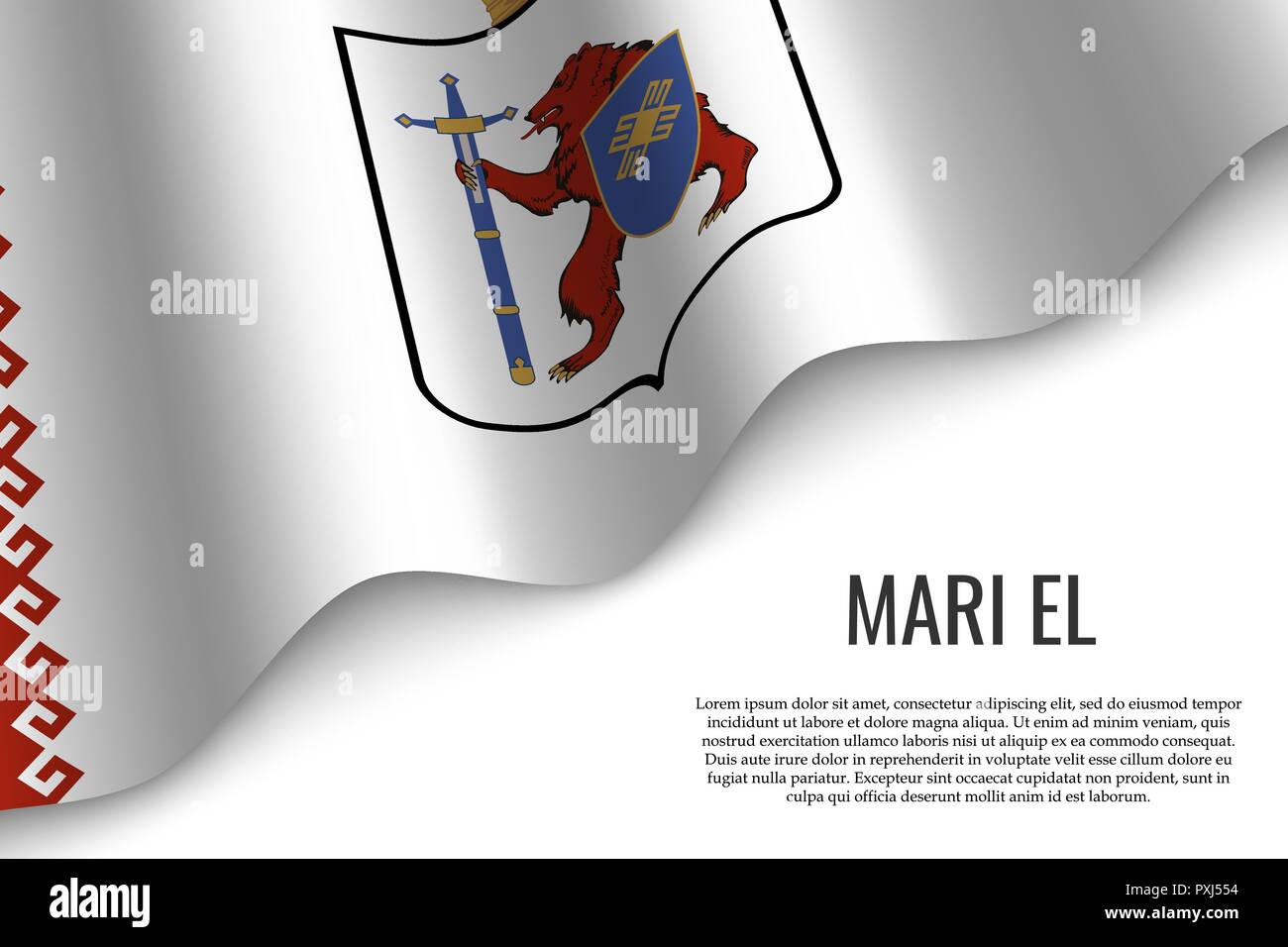 waving flag of Mari El is a region of Russia on transparent background ...