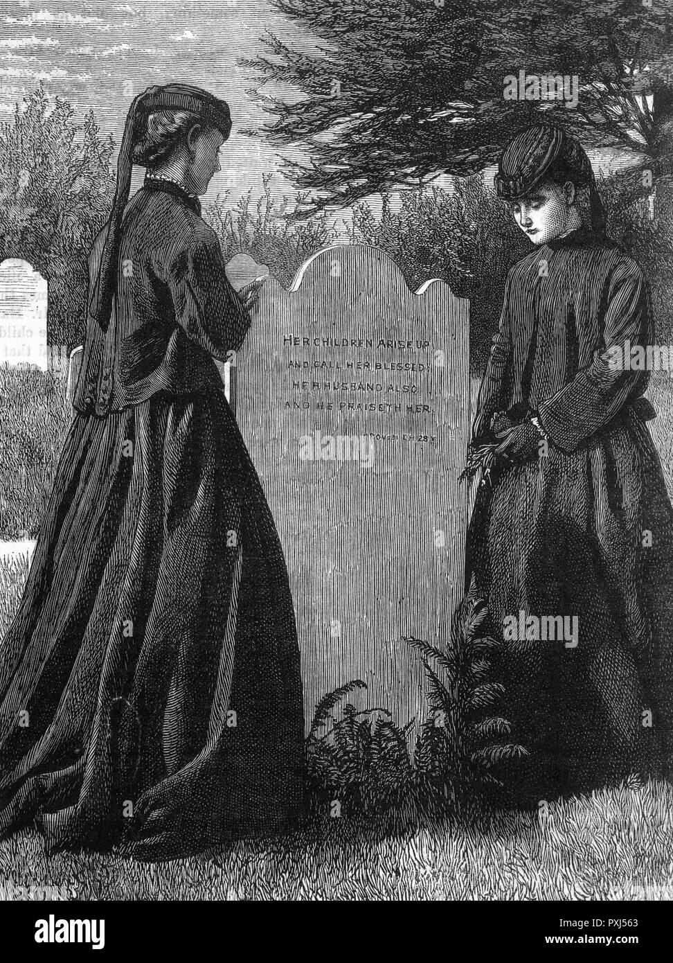 DAUGHTERS AT GRAVE Stock Photo - Alamy