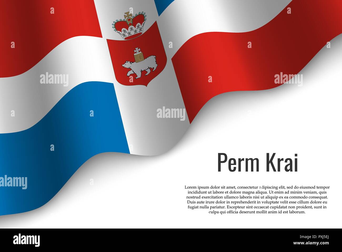 waving flag of Perm Krai is a region of Russia on transparent ...