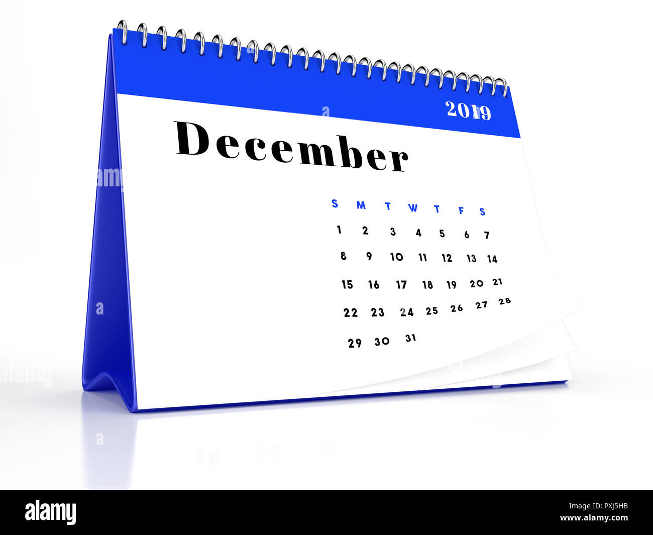 2019 December page of a desktop calendar on white background. 3D ...