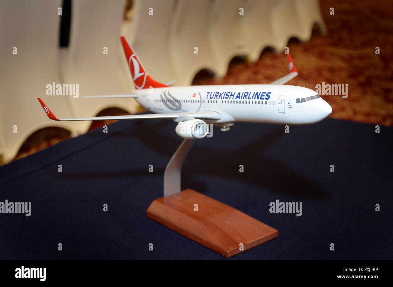 Turkish Airlines airplane pasanger model, Boeing 737 series Stock Photo ...