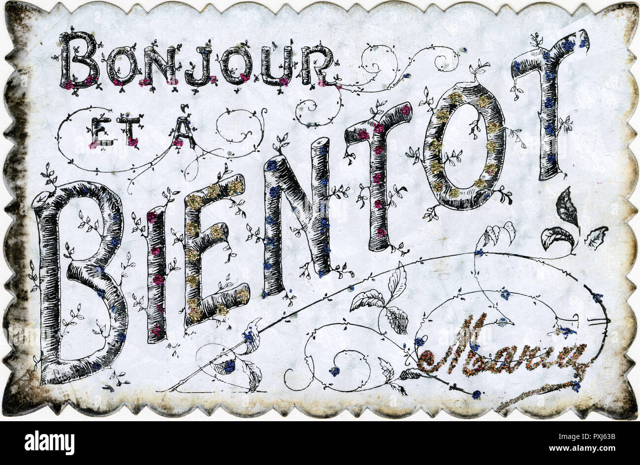 Hello and Goodbye - Belgian Postcard Stock Photo - Alamy