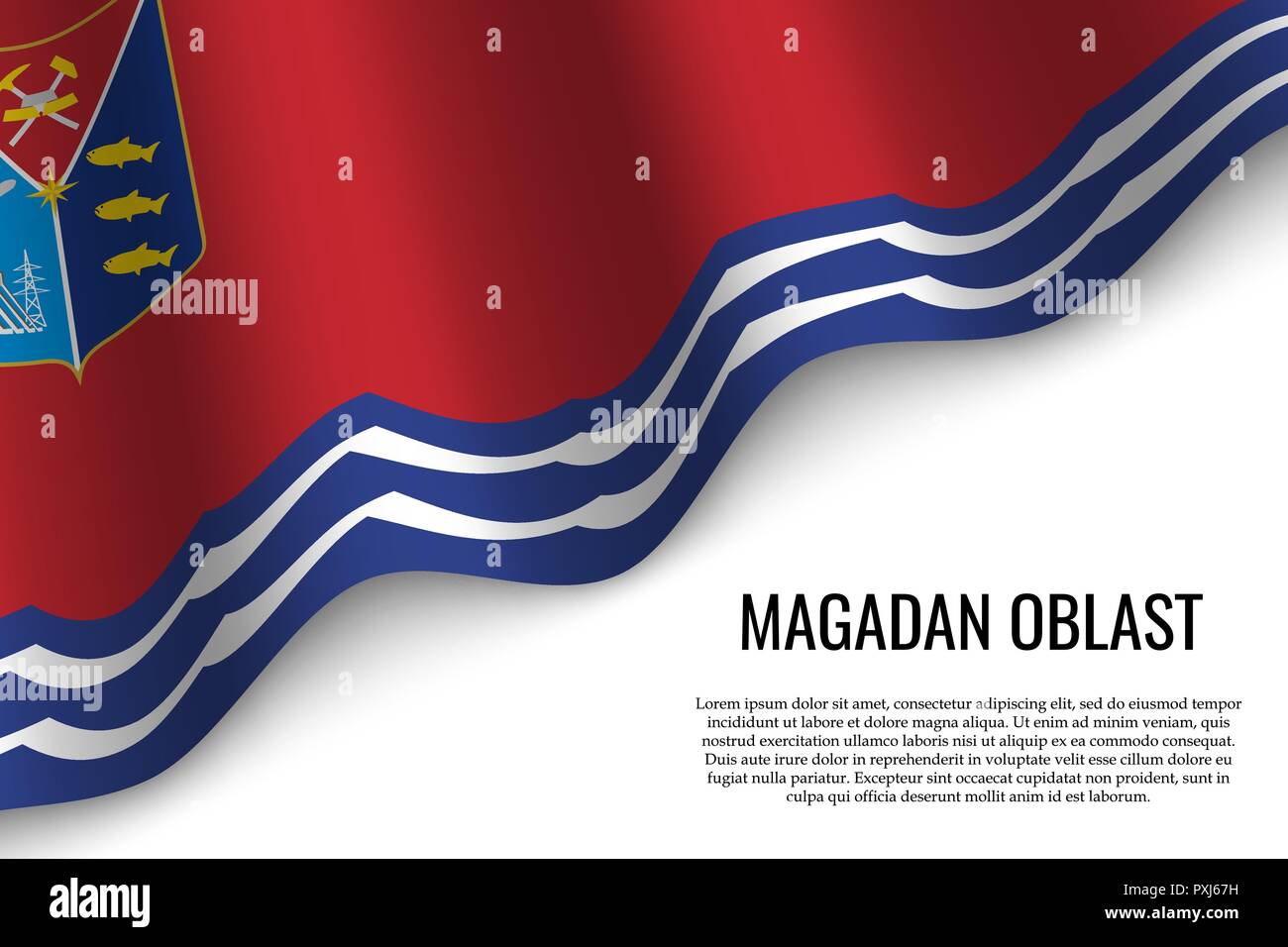 waving flag of Magadan Oblast is a region of Russia on transparent ...