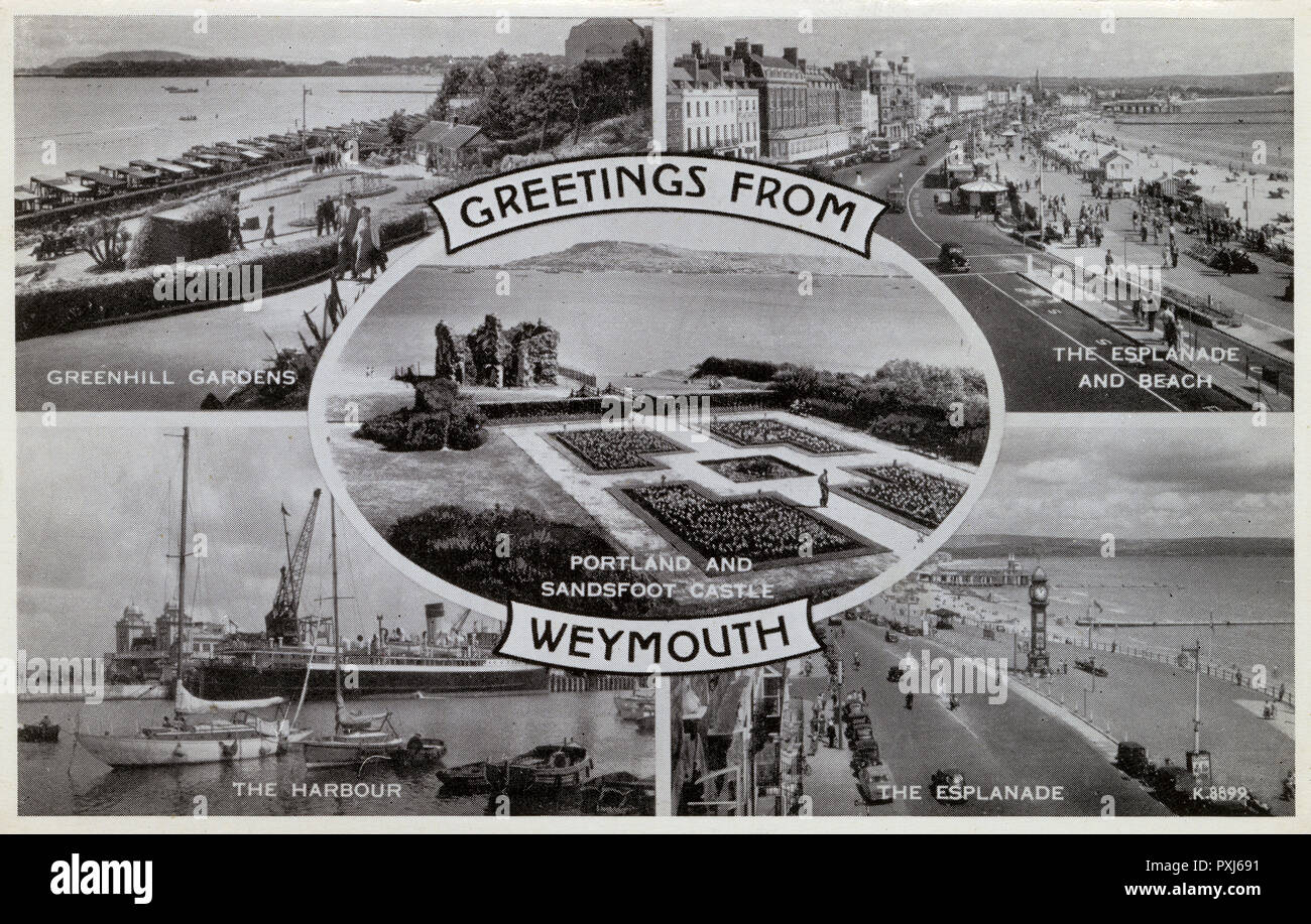 Greetings from Weymouth, Dorset - Multiple view postcard Stock Photo ...