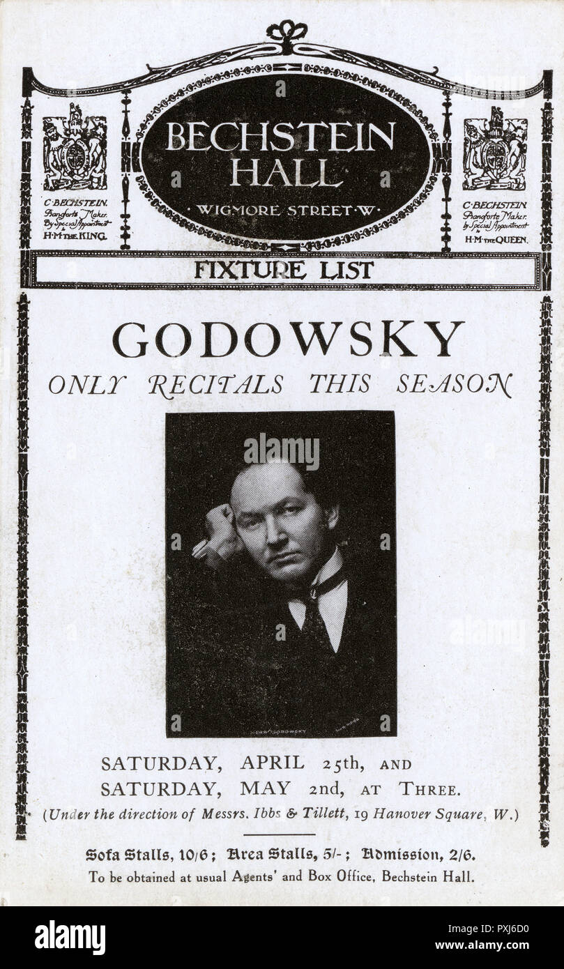 Leopold Godowsky performing at the Bechstein Halll, London Stock Photo ...