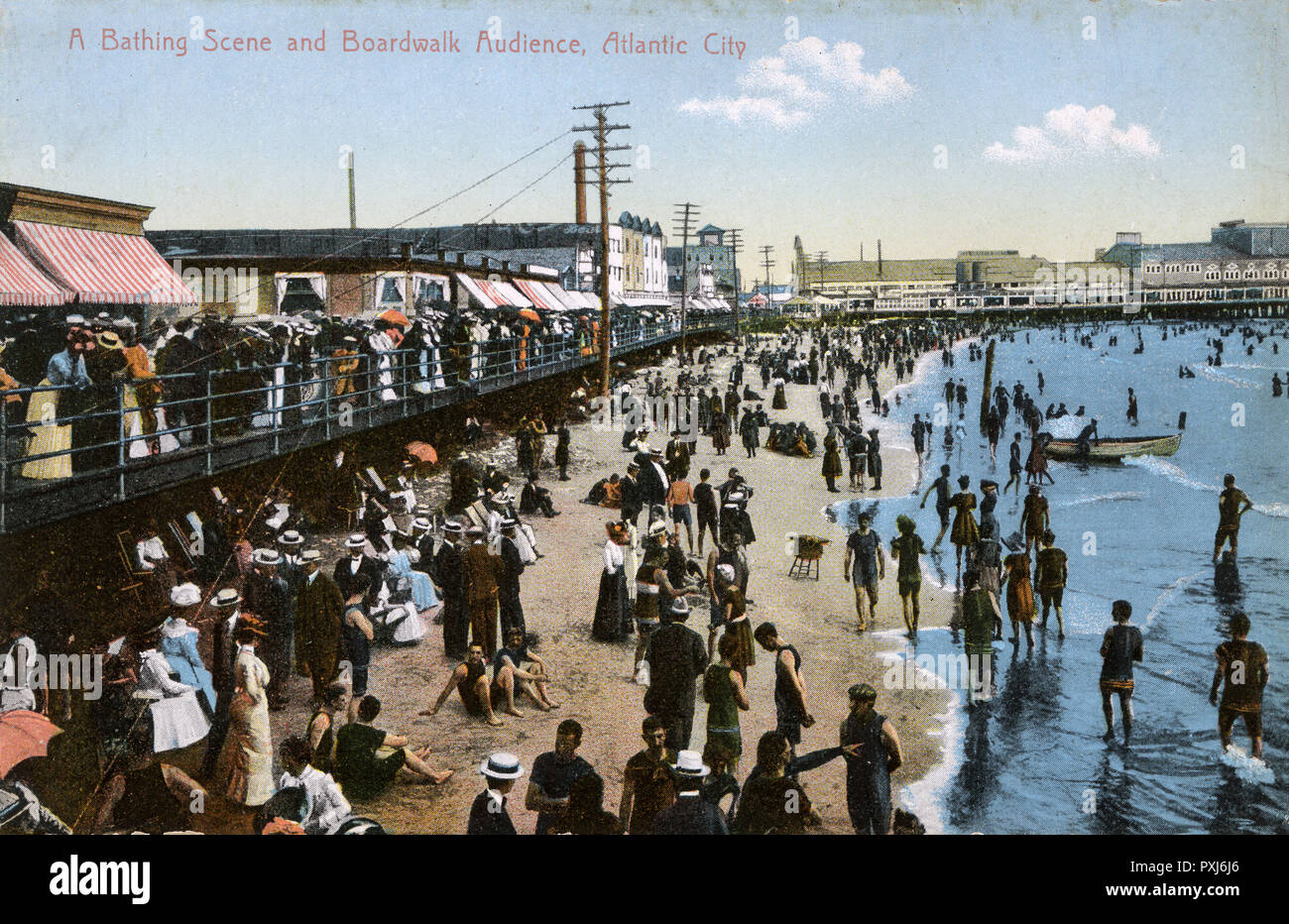 Bathing Scene and Boardwalk 'Audience' - Atlantic City, USA Stock Photo ...
