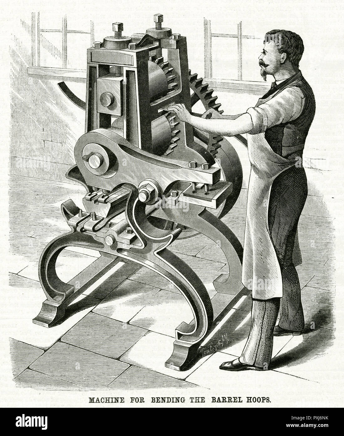 Machine for bending the barrel hoops 1875 Stock Photo - Alamy