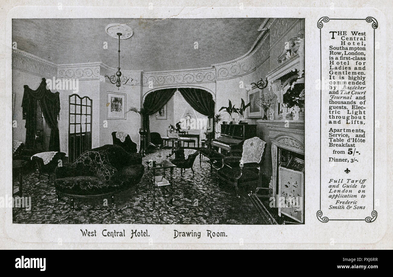 The Drawing Room of the West Central Hotel, London Stock Photo - Alamy