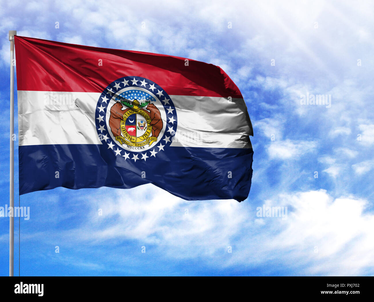Missouri flag waving in wind hi-res stock photography and images - Alamy