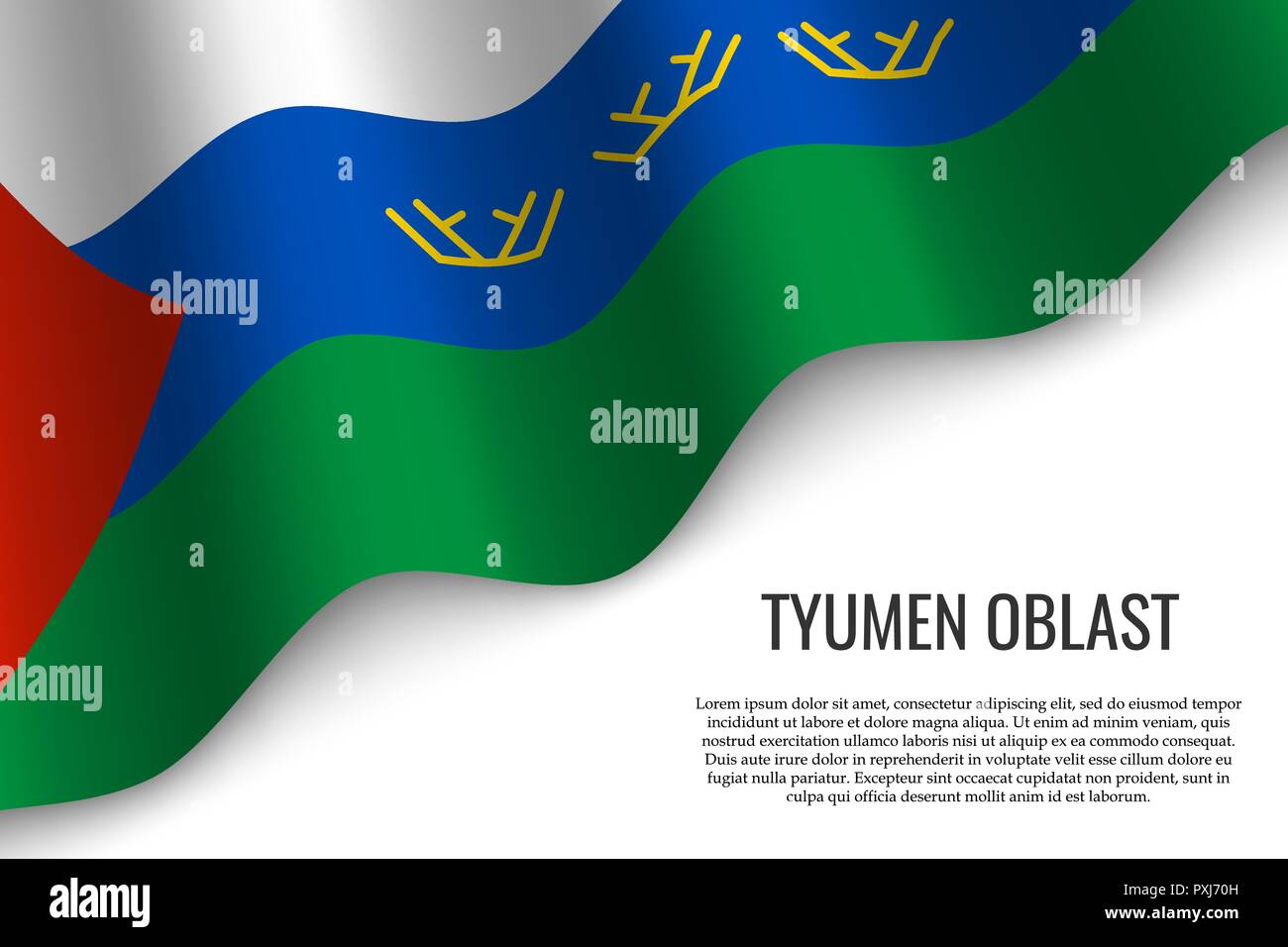 waving flag of Tyumen Oblast is a region of Russia on transparent ...