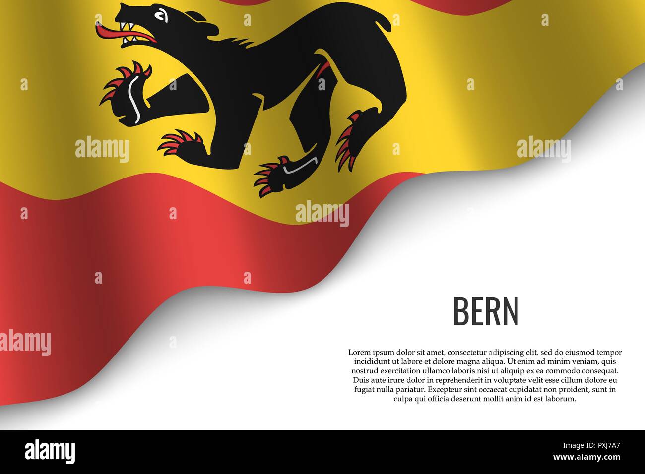 waving flag of Bern is a region of Switzerland on white background ...