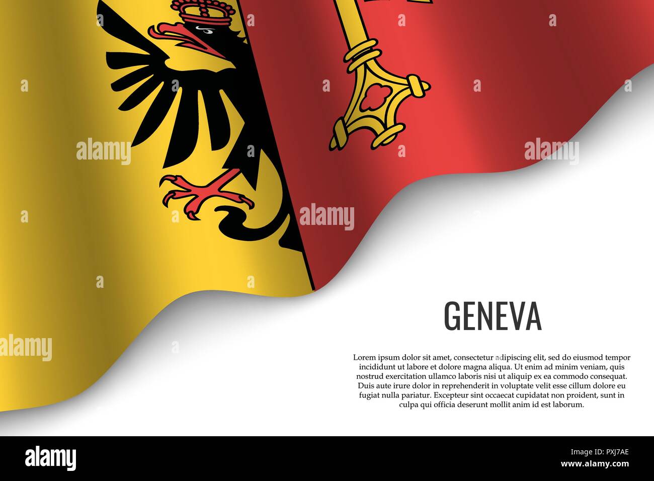 waving flag of Geneva is a region of Switzerland on white background ...