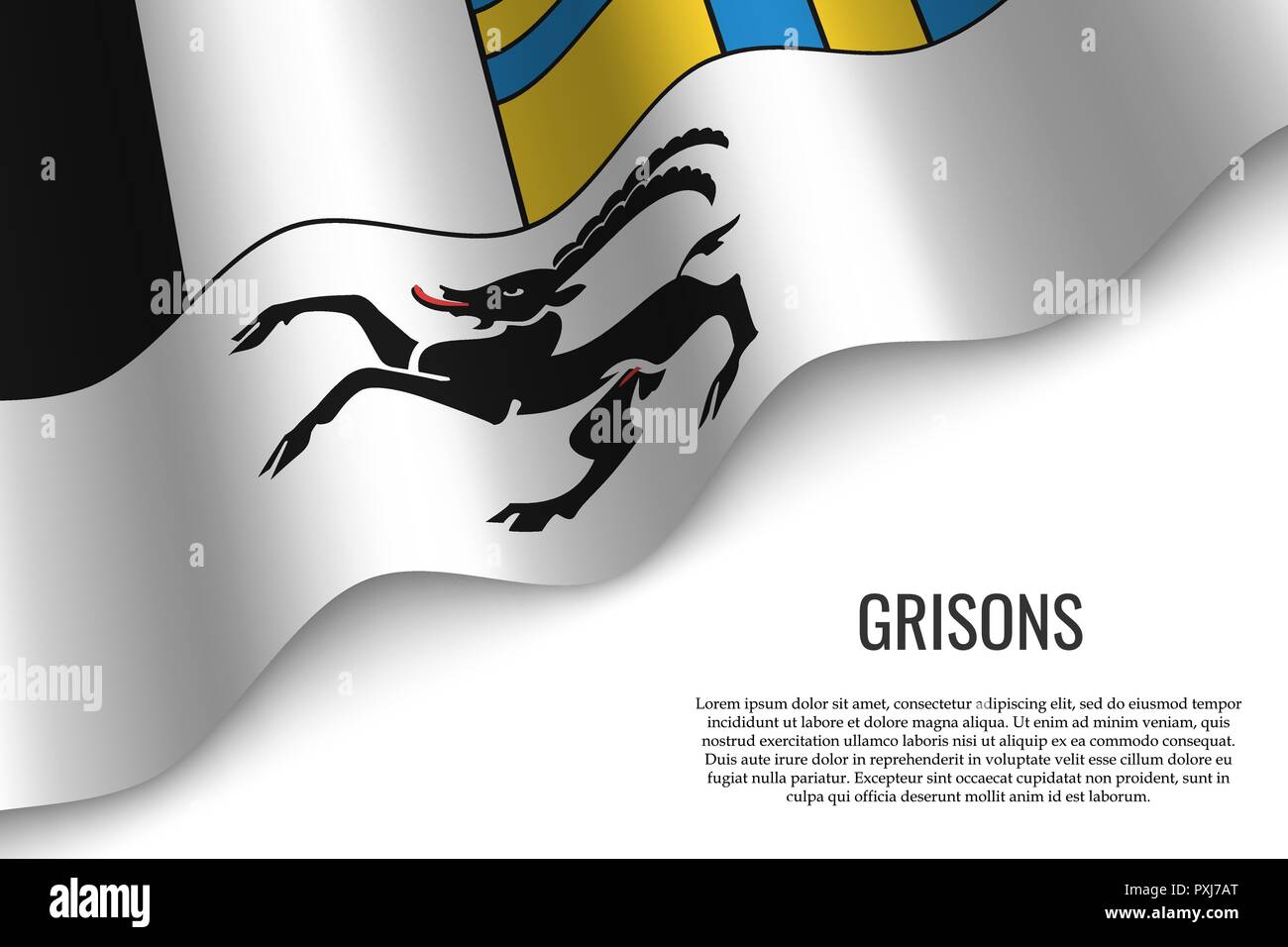 waving flag of Grisons is a region of Switzerland on white background ...