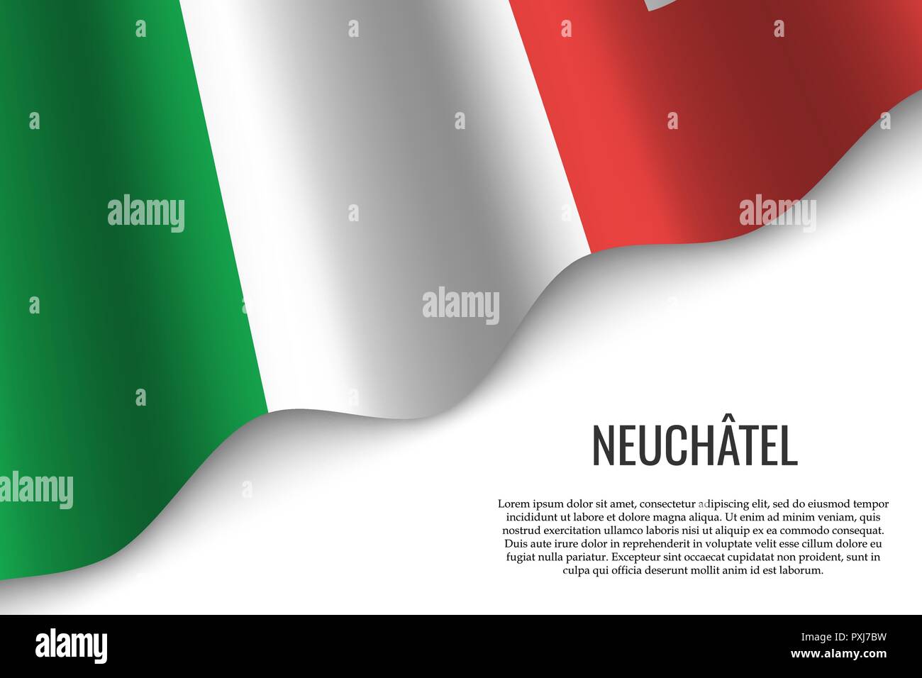 waving flag of Neuchatel is a region of Switzerland on white background ...