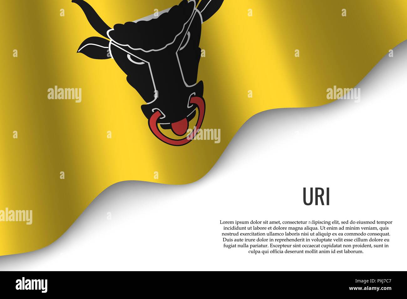 waving flag of Uri is a region of Switzerland on white background ...