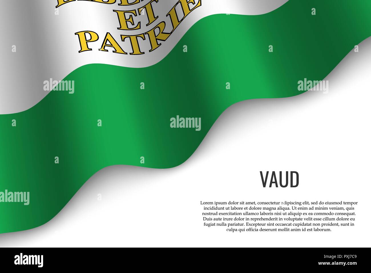 waving flag of Vaud is a region of Switzerland on white background ...