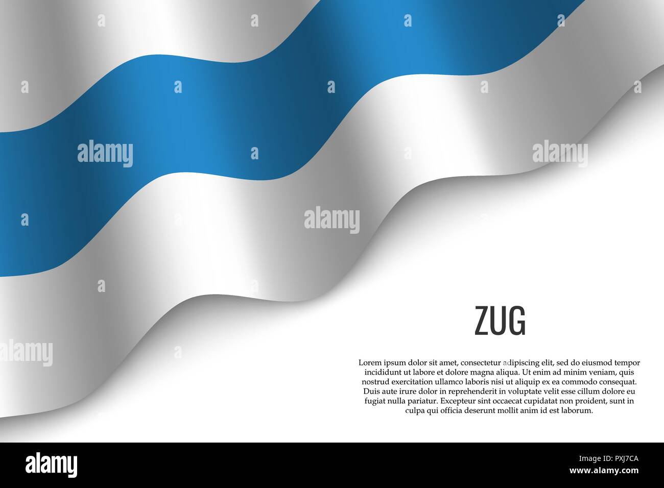 waving flag of Zug is a region of Switzerland on white background ...