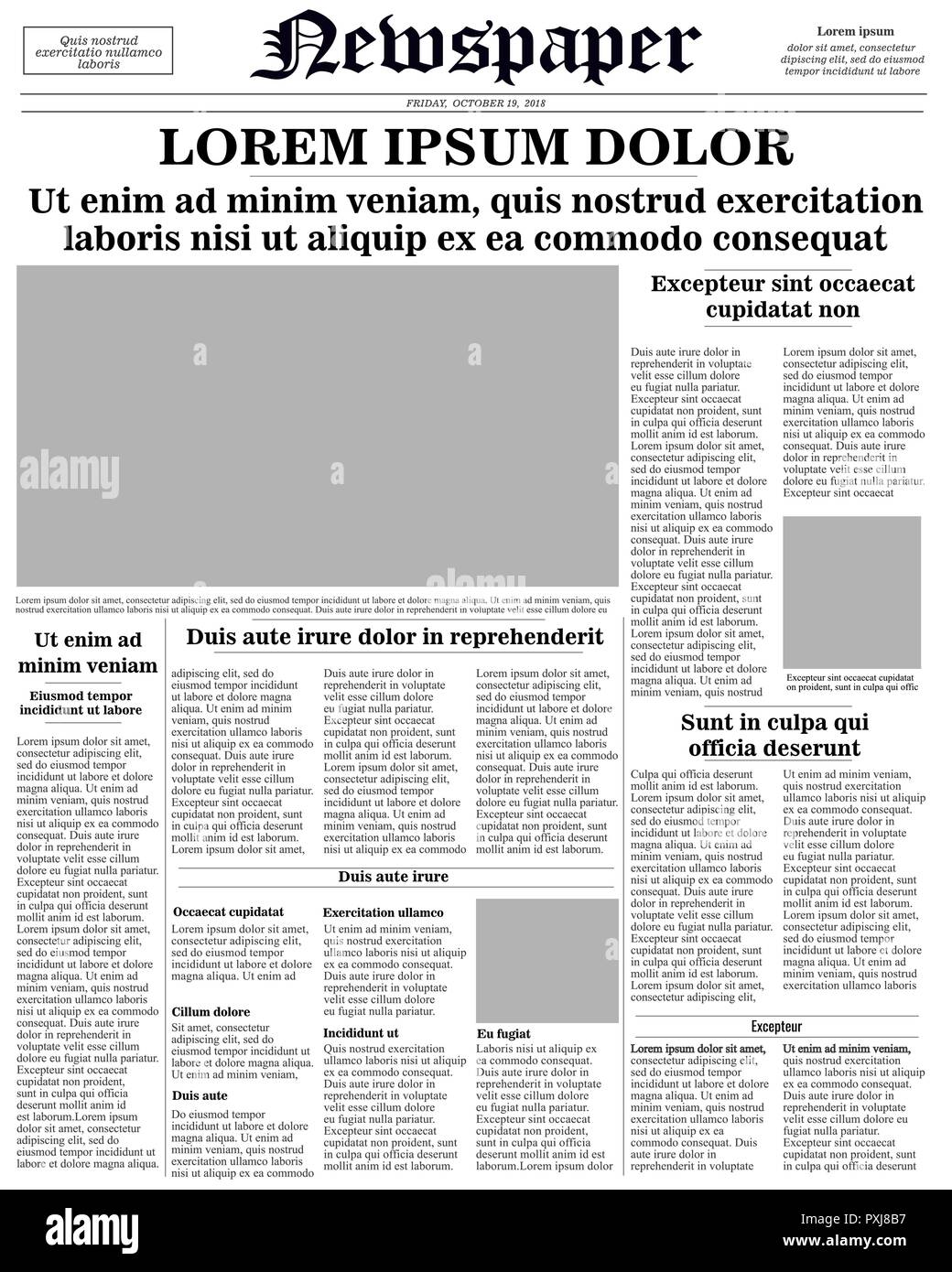 Realistic Newspaper Front Page Template Vector Illustration Stock 