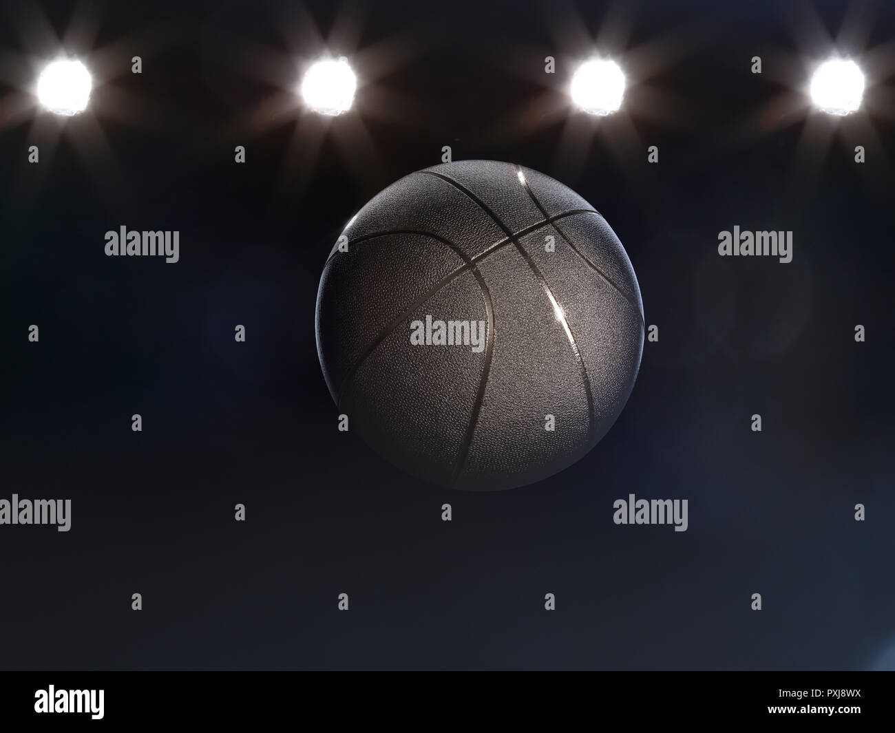 Basketball close-up on black background with bokeh, spotlights Stock ...