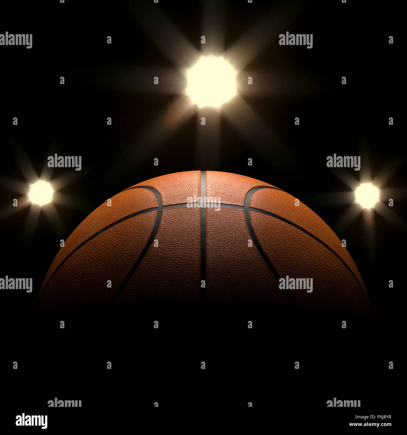 Basketball close-up on black background with bokeh, spotlights Stock ...