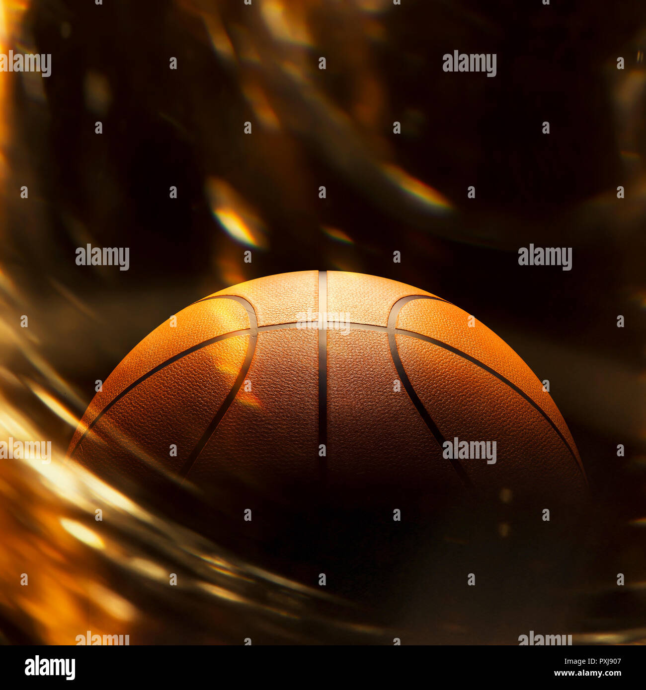 Basketball close-up on black background with bokeh, spotlights Stock ...