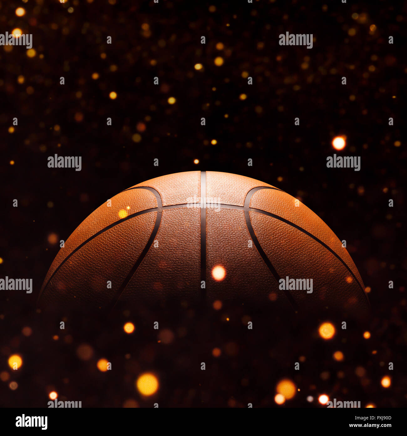 Basketball close-up on black background with bokeh, spotlights Stock ...