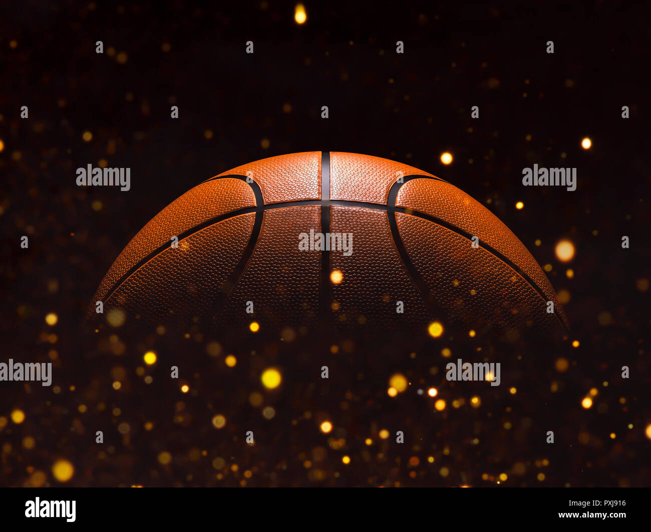 Basketball close-up on black background with bokeh, spotlights Stock ...