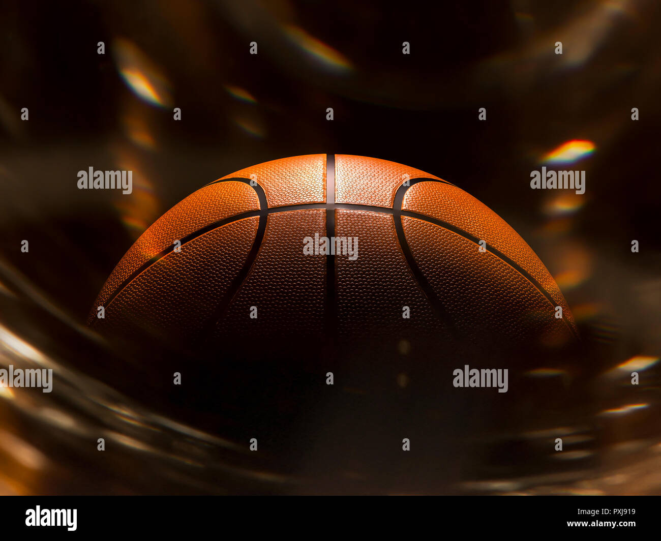 Basketball close-up on black background with bokeh, spotlights Stock ...