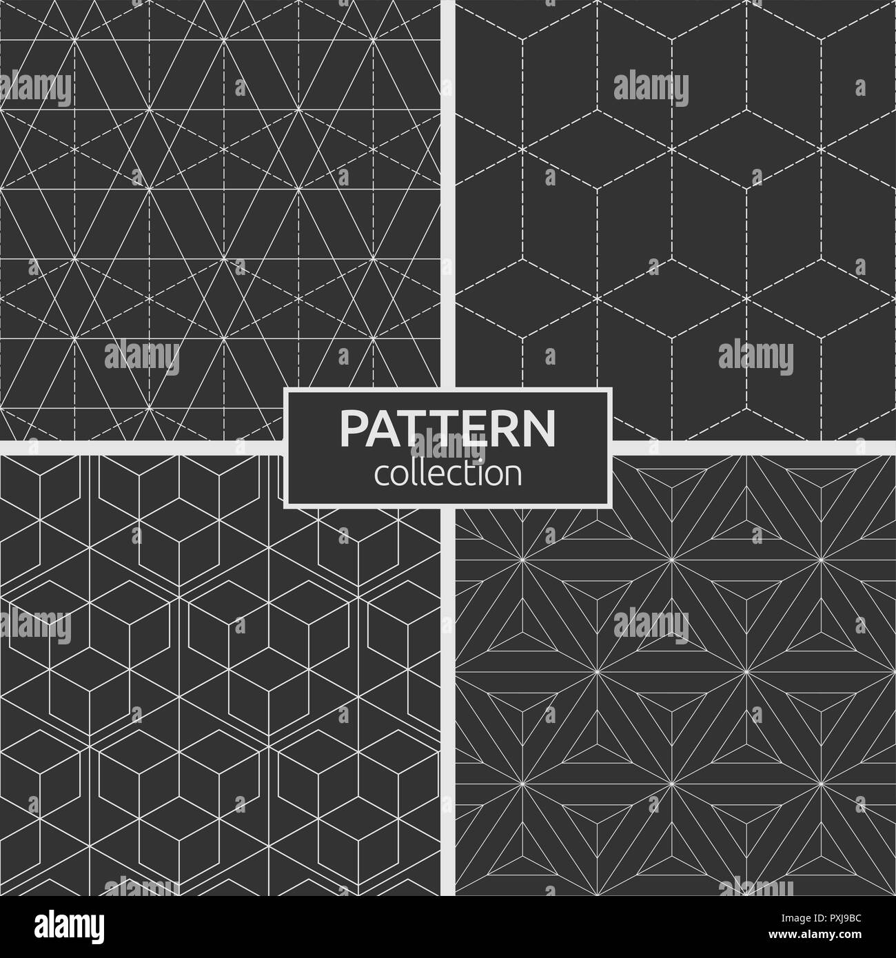 Set of four monochrome seamless patterns. Abstract geometrical trendy ...