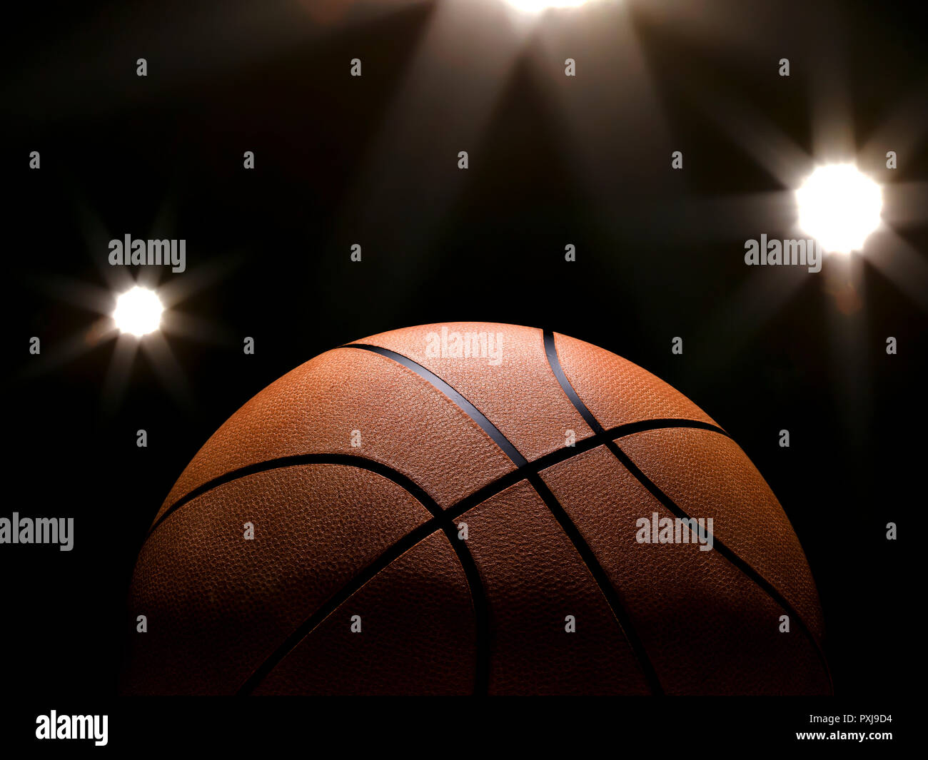 Basketball close-up on black background with bokeh, spotlights Stock ...