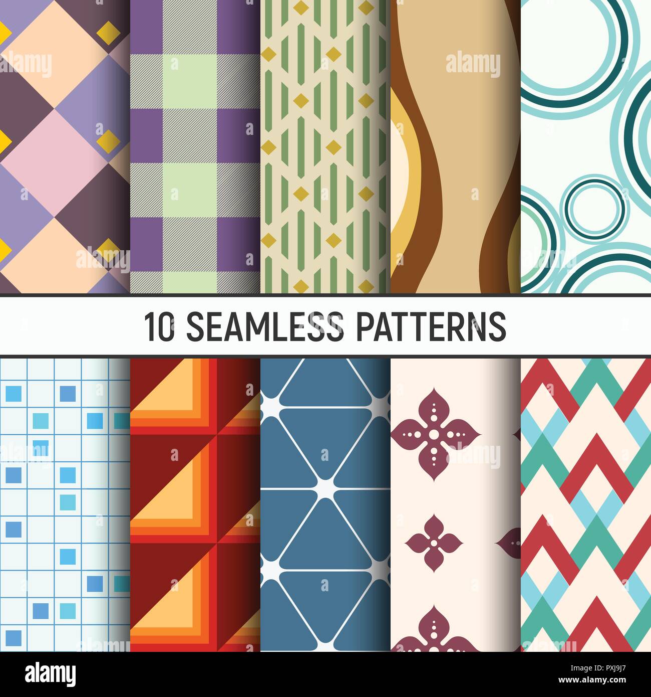 Set of ten seamless patterns. Abstract geometrical trendy vector color ...