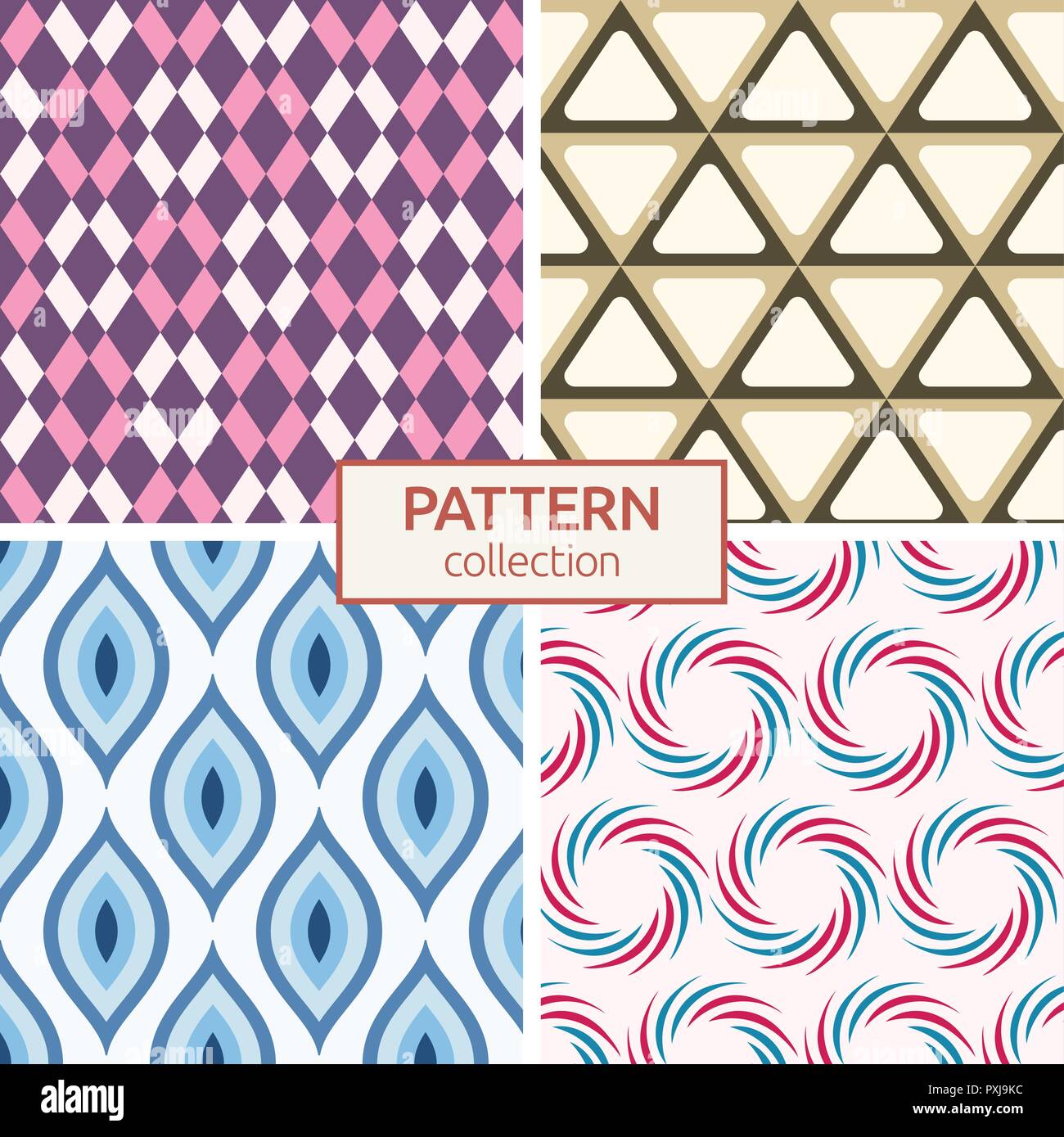 Set Of Four Vector Seamless Patterns Abstract Geometric Trendy Color Backgrounds Modern