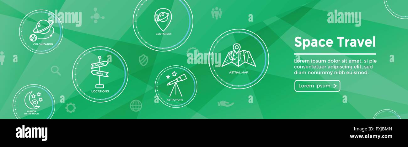 Space Travel / Tourism Web Header Banner with spaceship, telescope, and ...