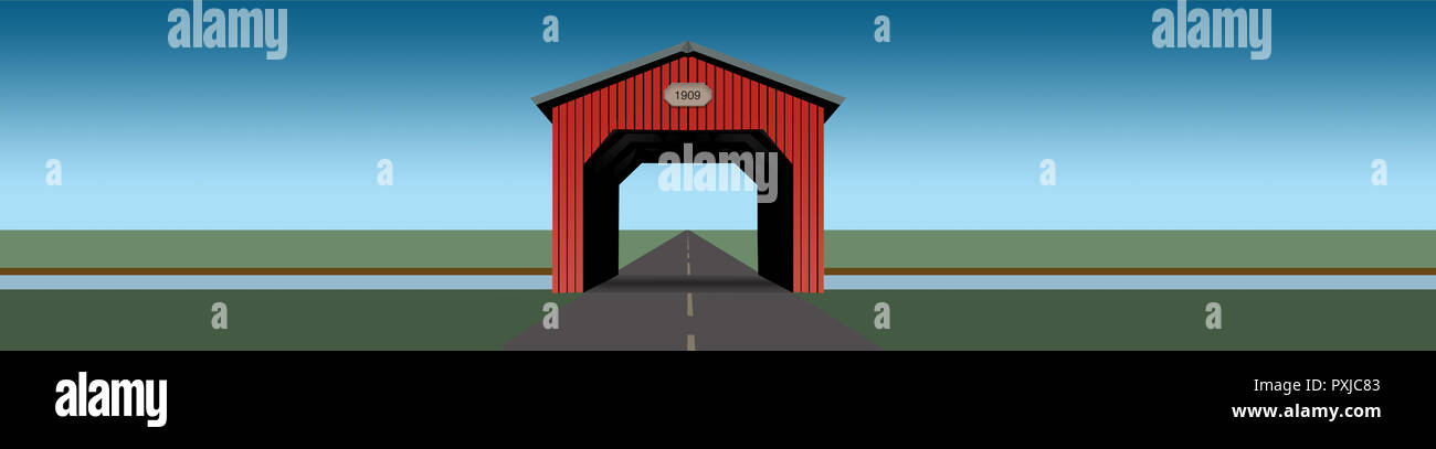 Here is an vintage red covered bridge in a 3-d illustration Stock Photo ...
