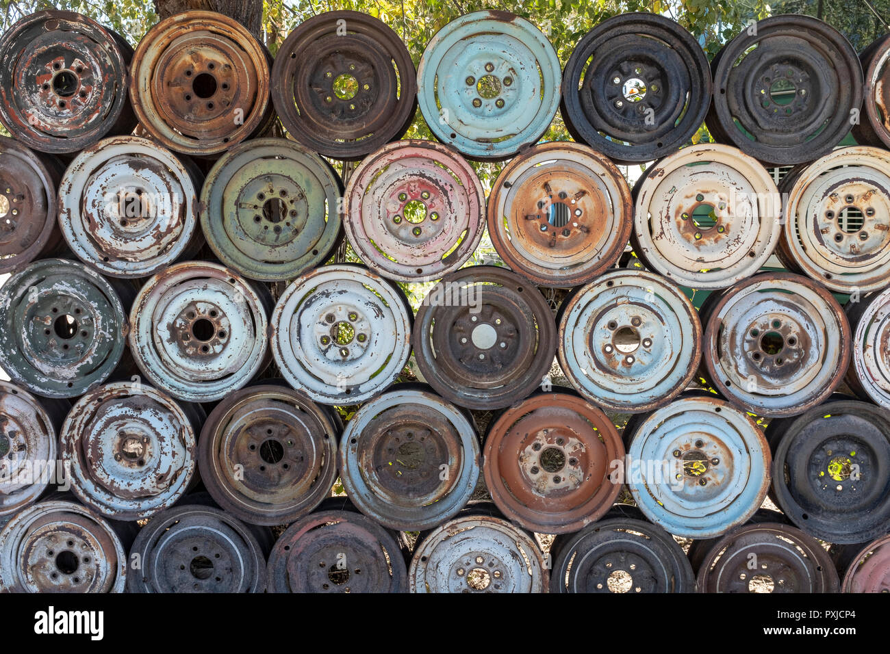 wall of automotive rims Stock Photo - Alamy