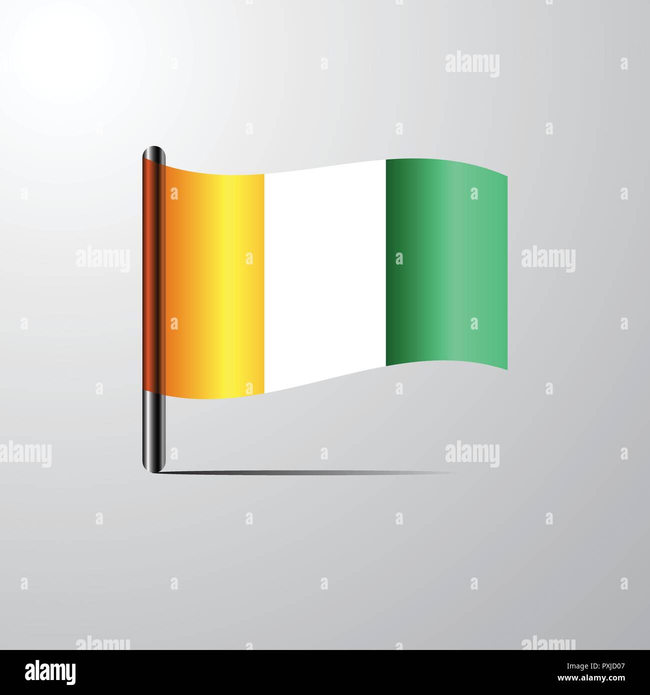 Cote D Ivoire Ivory Coast Waving Shiny Flag Design Vector Stock