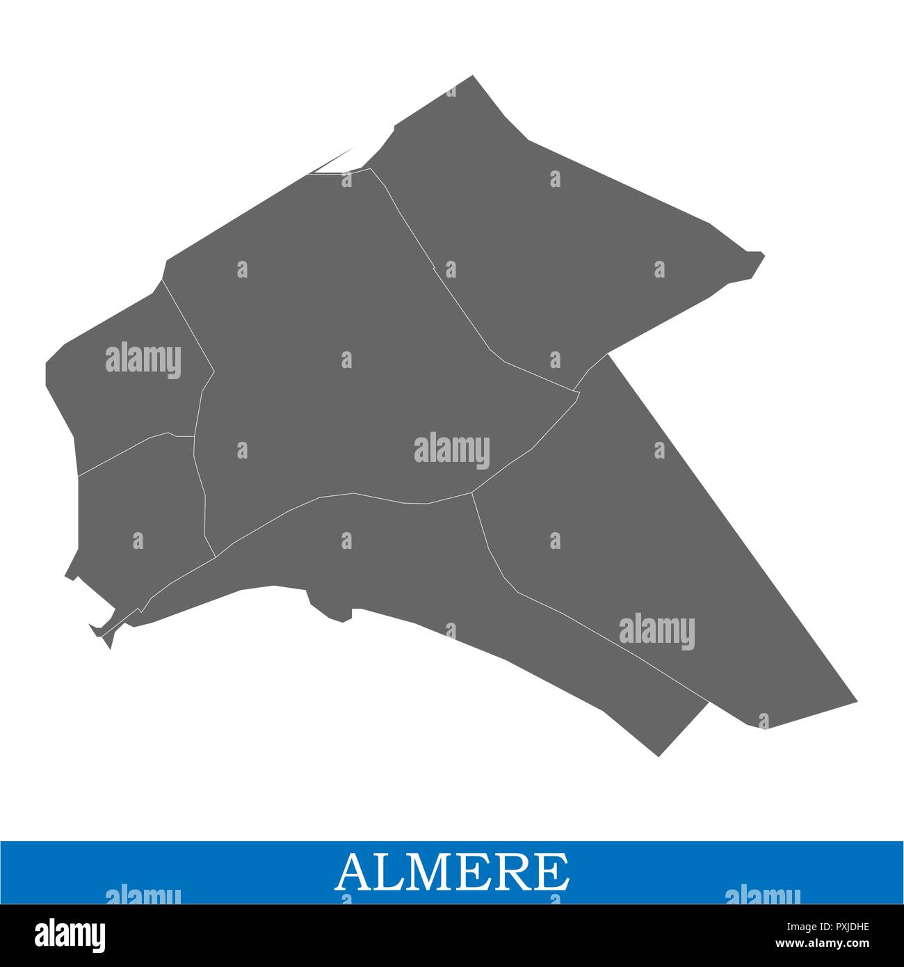 High Quality map of Almere is a city of Netherlands, with borders of ...