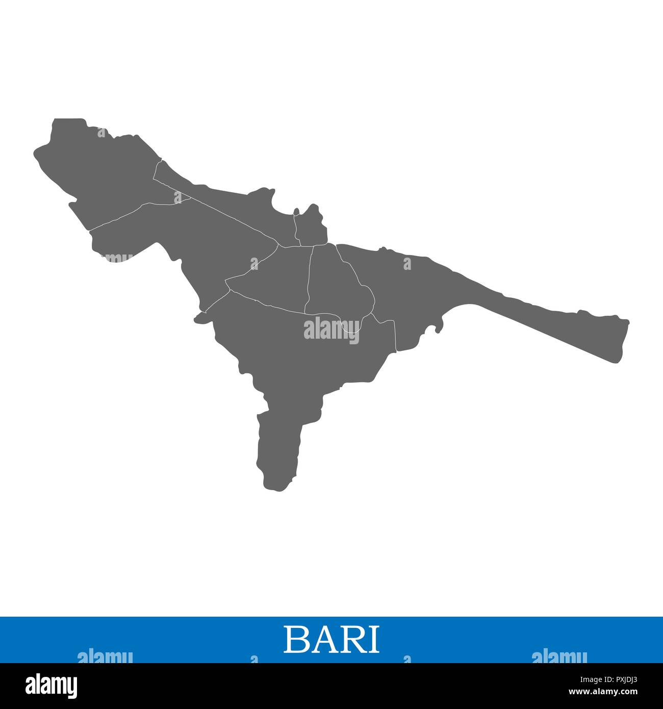 High Quality map of Bari is a city of Italy, with borders of districts ...