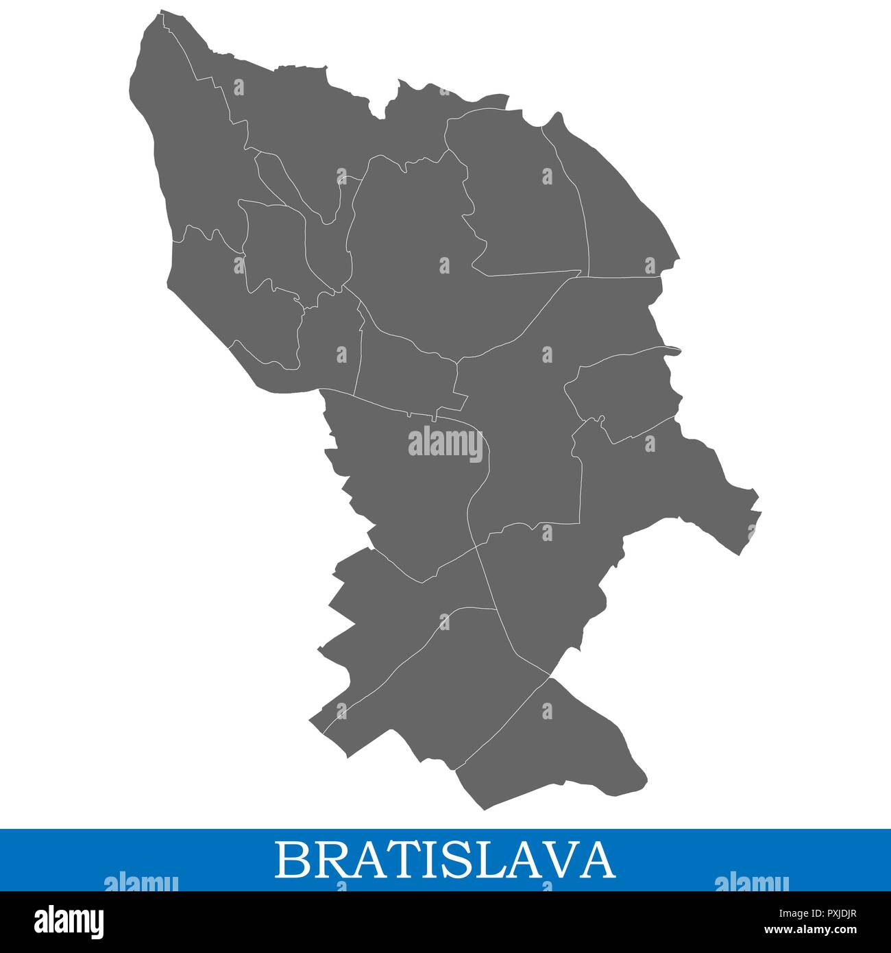 High Quality map of Bratislava is a city in Slovakia, with borders of ...