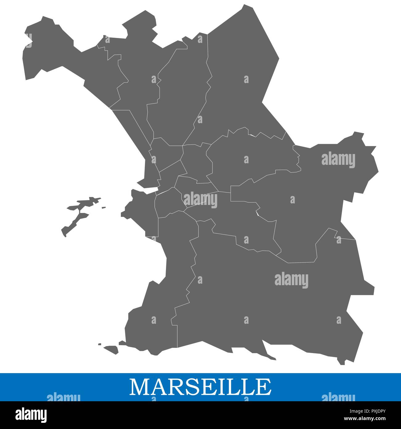 High Quality map of Marseille is a city of France, with borders of ...