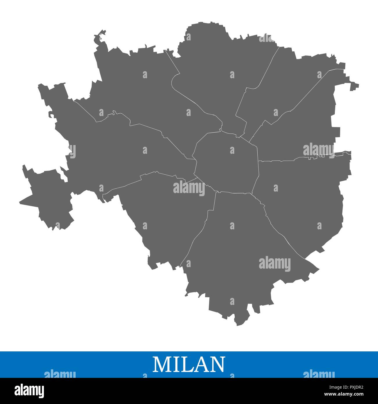 High Quality map of Milan is a city of Italy, with borders of districts ...